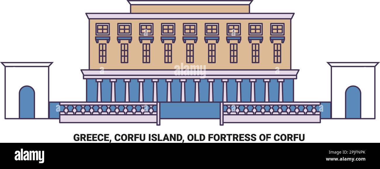 Greece, Corfu Island, Old Fortress Of Corfu travel landmark vector ...