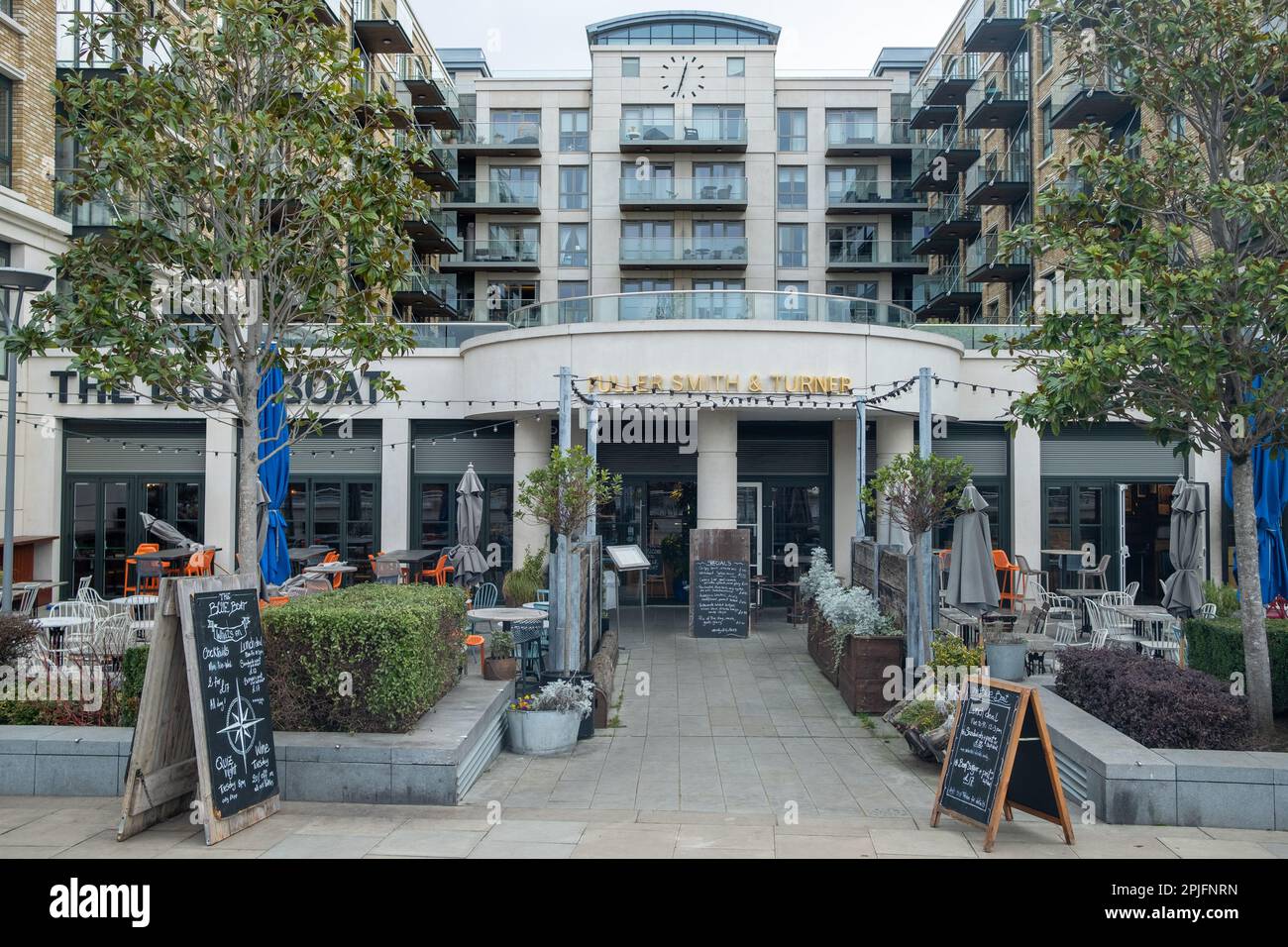 London- February 2023: The Blue Boat, a Fullers pub in Hammersmith West ...