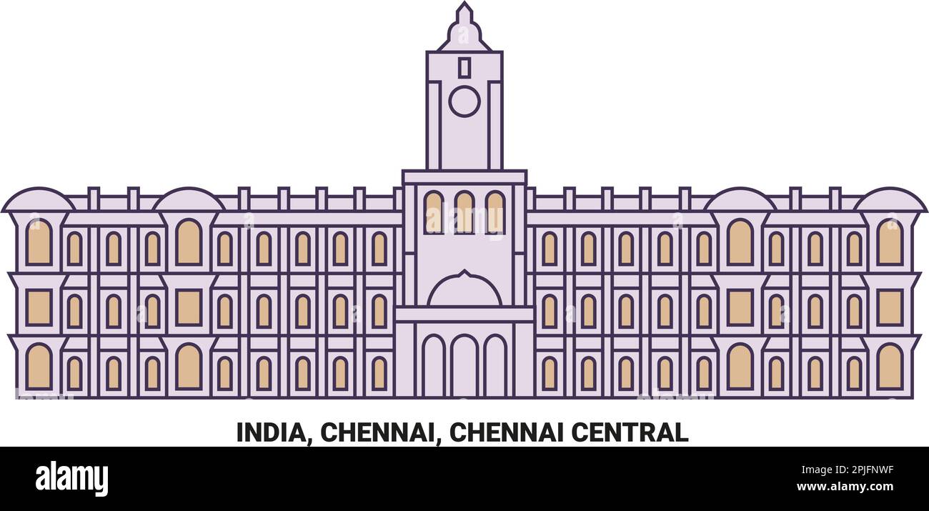 India, Chennai, Chennai Central travel landmark vector illustration ...