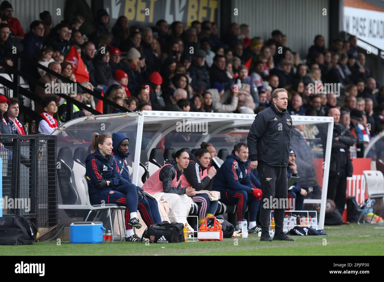London, UK. 02nd Apr, 2023. Arsenal Women's manager Jonas Eideval ...