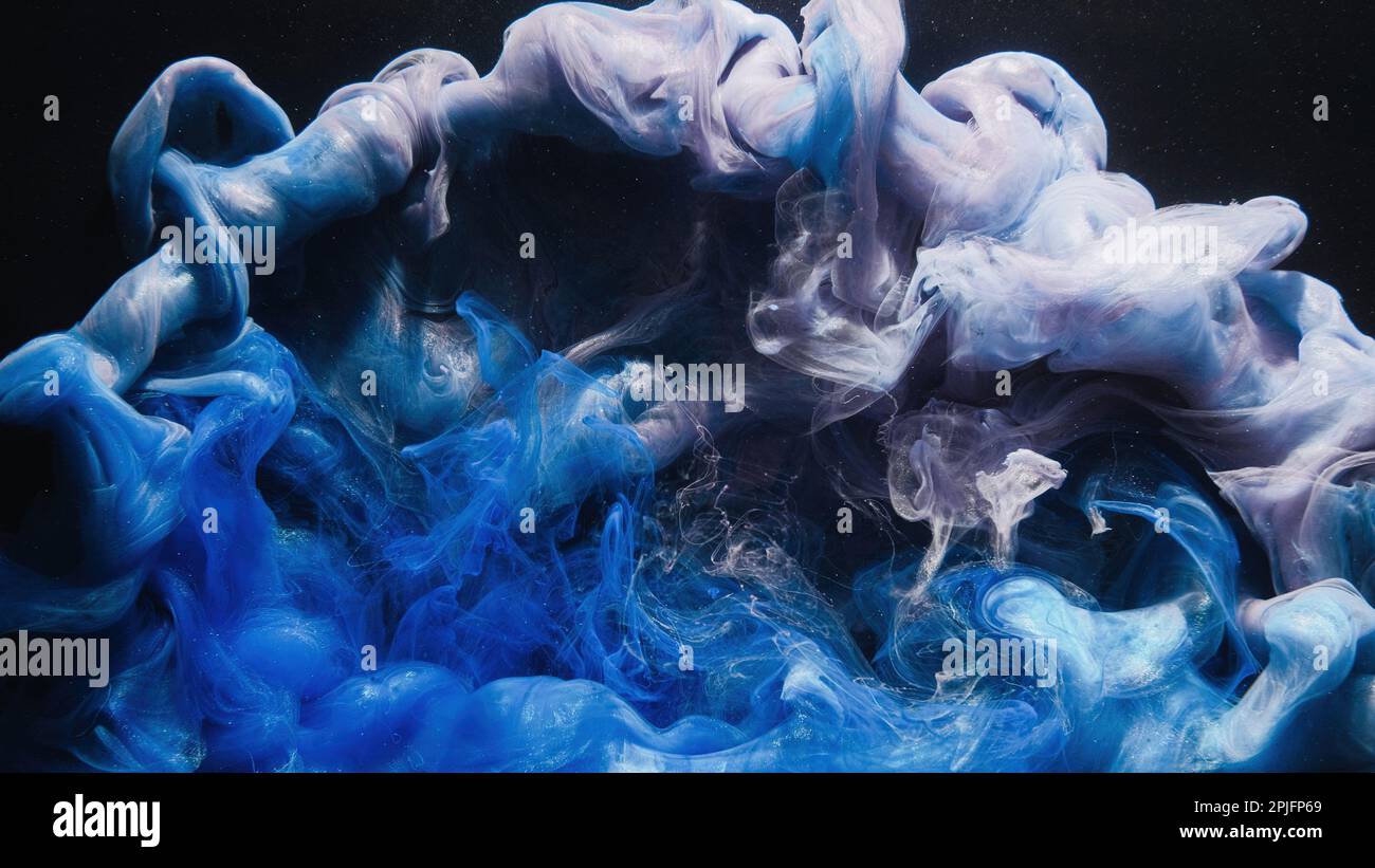 Ink water paint drop smoke cloud blue purple black Stock Photo - Alamy