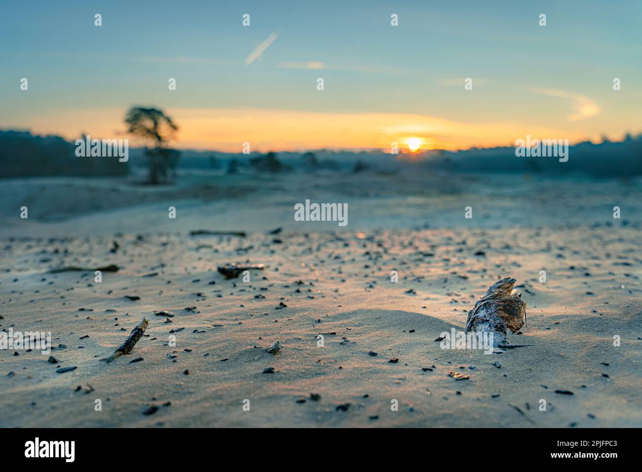 Rising morning sun over sand dunes landscape called 'Sahara' near the ...
