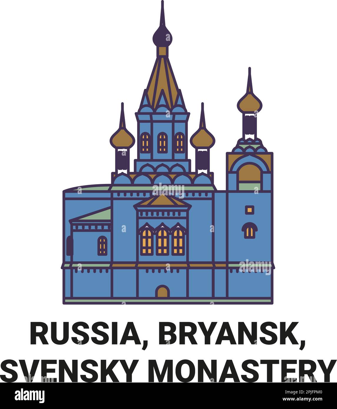 Russia, Bryansk, Svensky Monastery travel landmark vector illustration ...