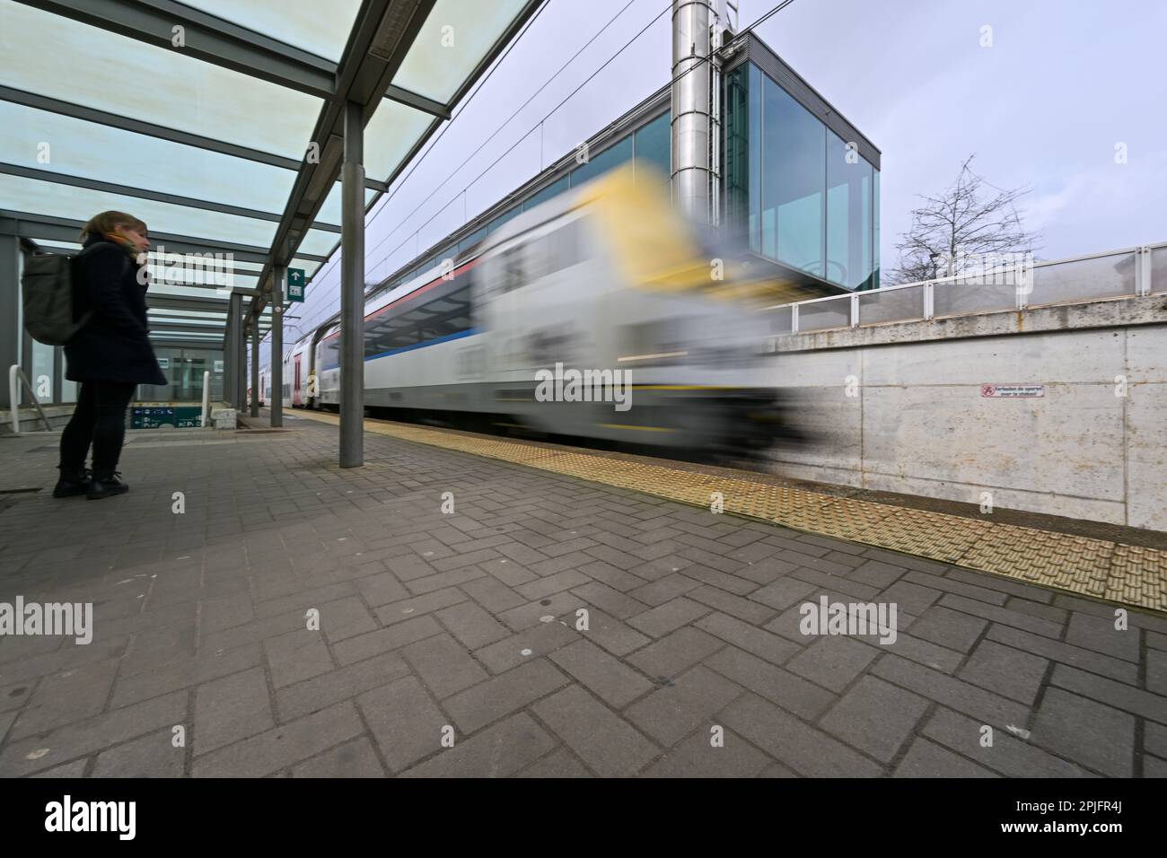 illustration picture of a NMBS - SNCB Train passing by in Zaventem ...