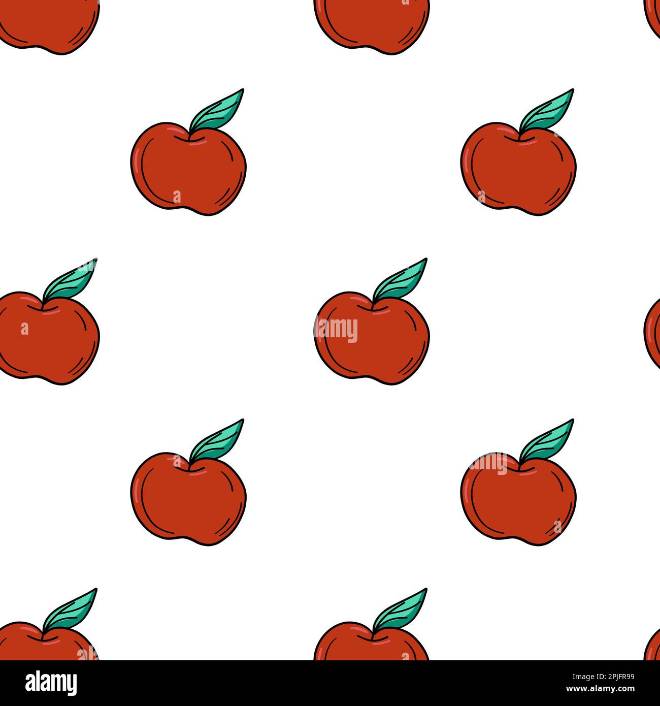 Red apple with black outline cartoon style seamless pattern Stock ...