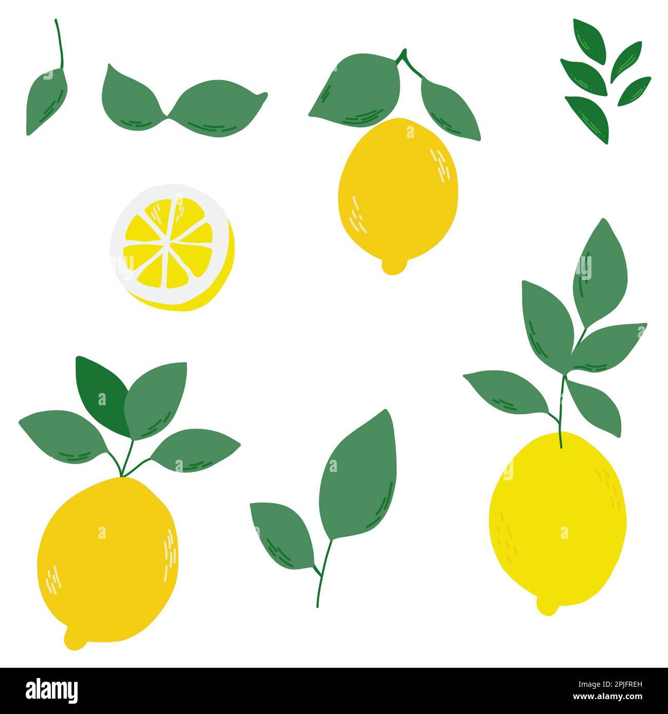 Bright lemons set with leaves Stock Vector Image & Art - Alamy