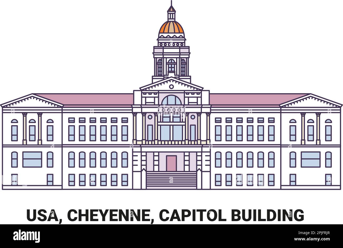 Usa, Cheyenne, Capitol Building travel landmark vector illustration ...