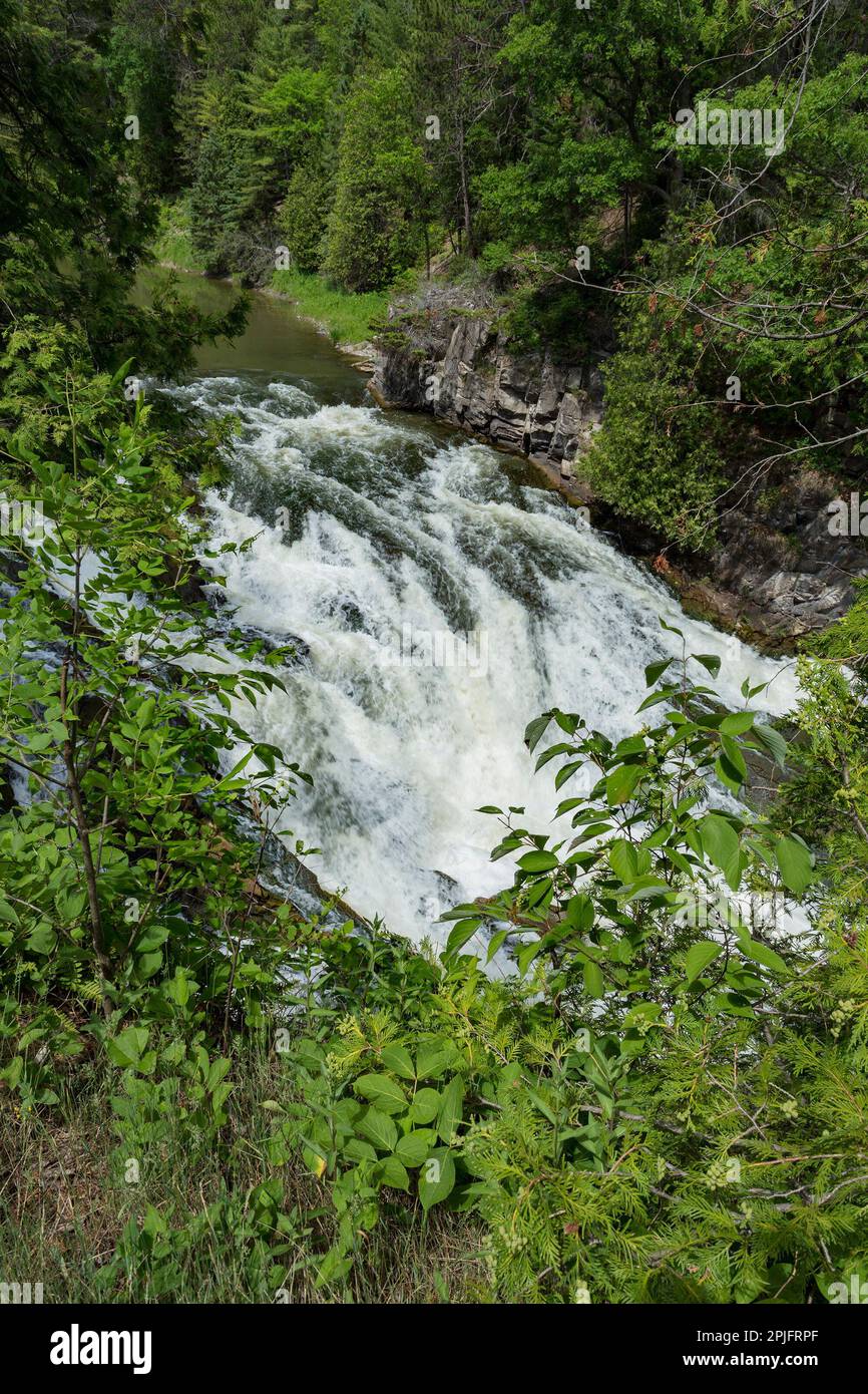 Bonnechere Falls, in Eastern Ontario, as seen from above, naturally ...