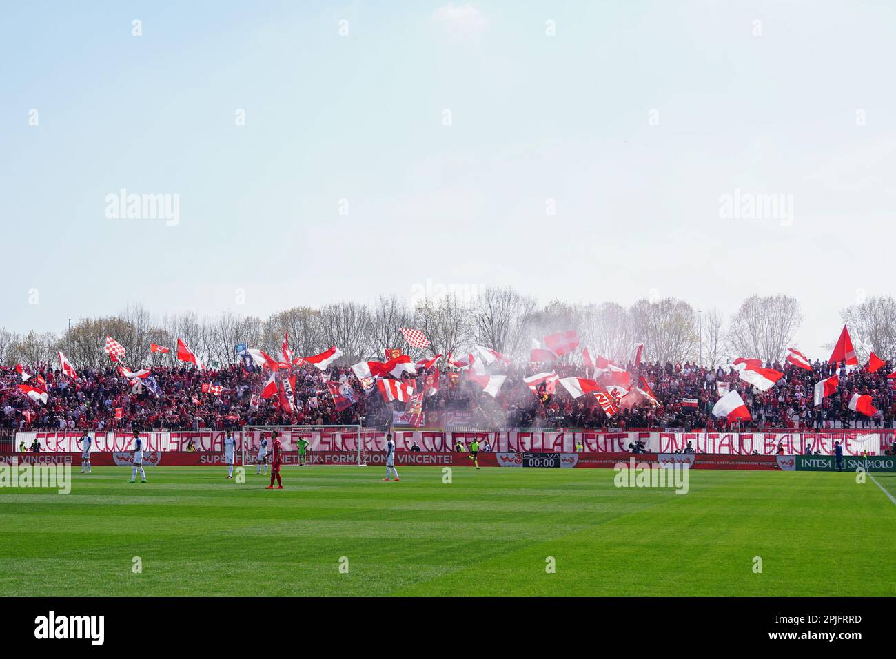 Monza, Italy - April 2, 2023, Choreography of AC Monza supporters of ...