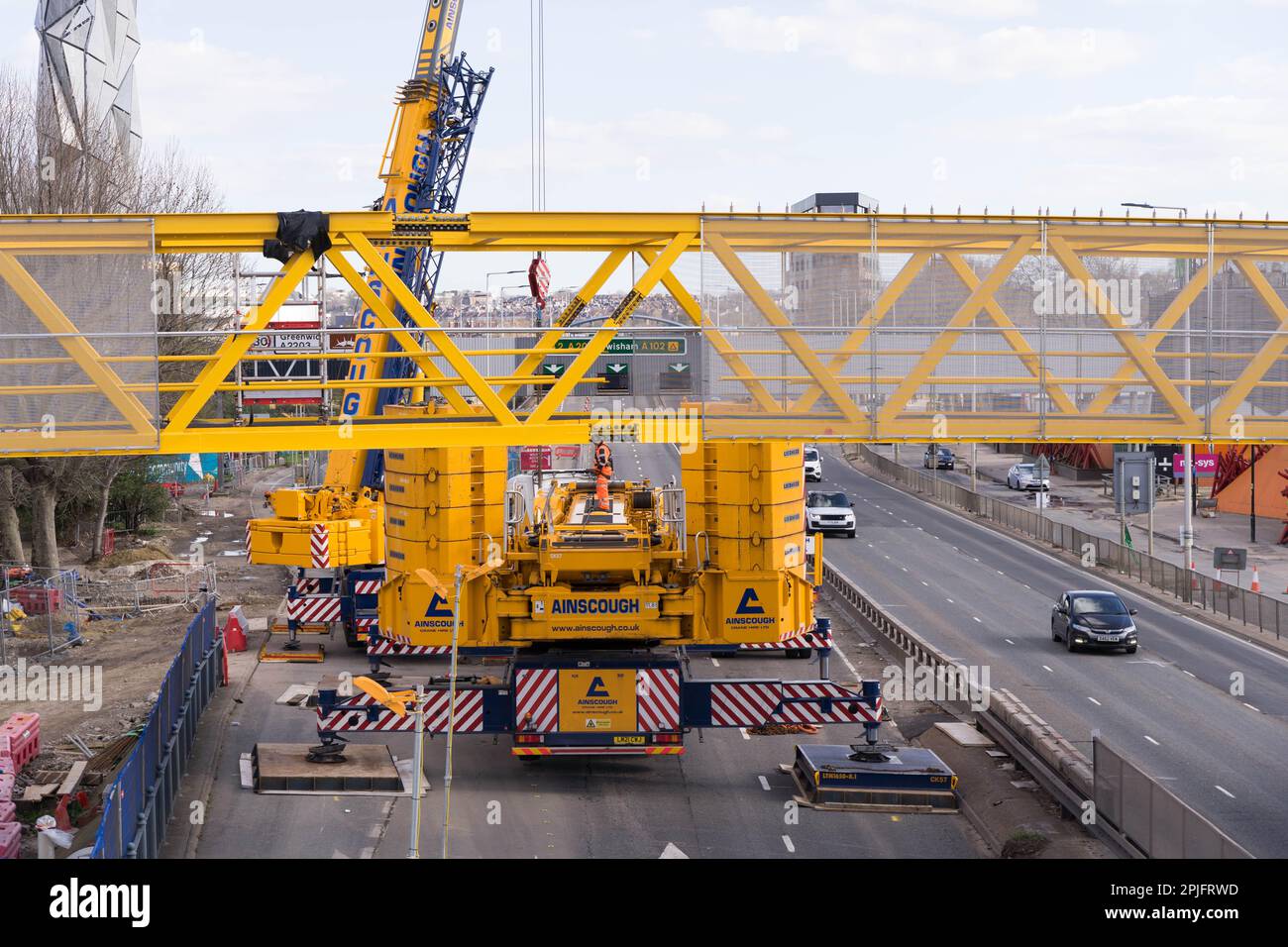 London UK, 2nd April 2023.A new cycling and walking footbridge is being ...