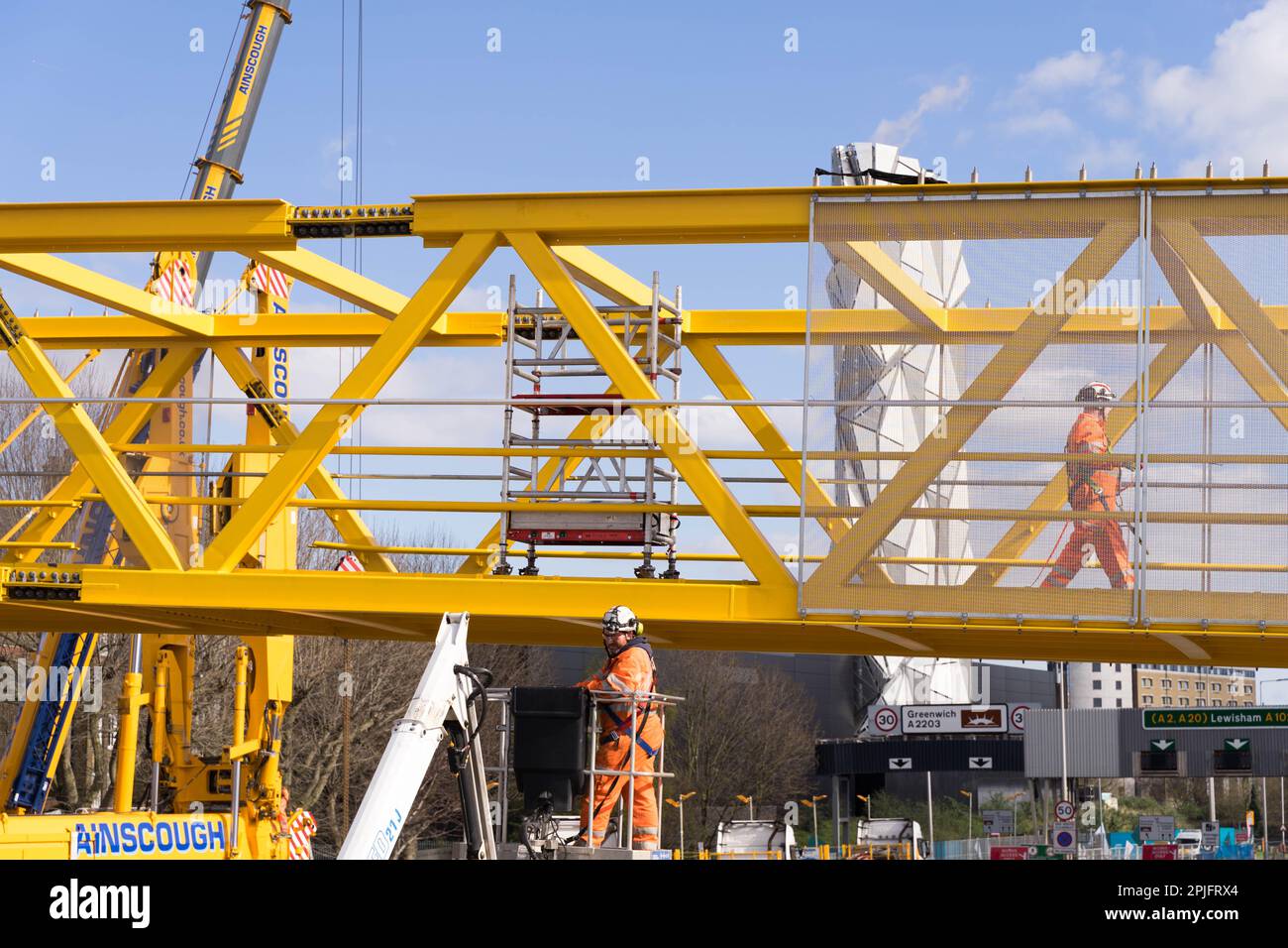 London UK, 2nd April 2023.A new cycling and walking footbridge is being ...