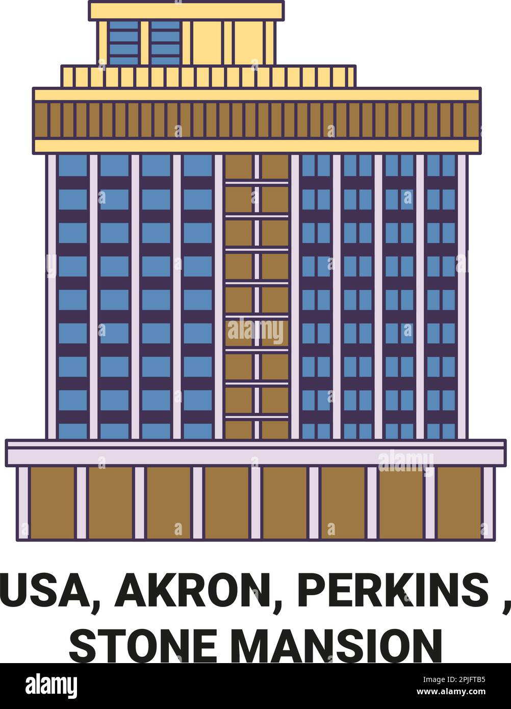 Usa, Akron, Perkins , Stone Mansion travel landmark vector illustration ...