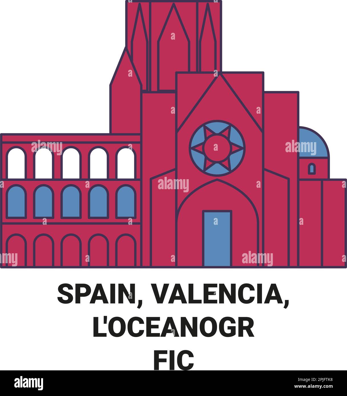 Spain, Valencia, L'oceanogrfic travel landmark vector illustration ...