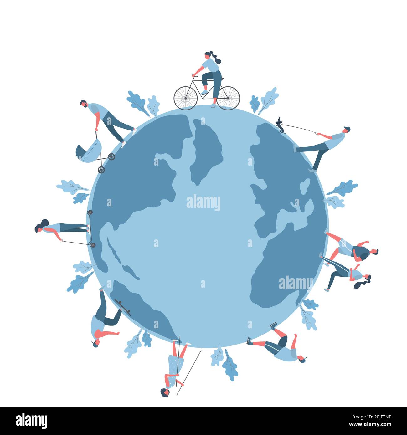 People activities. Men and women around the map of world. People are ...