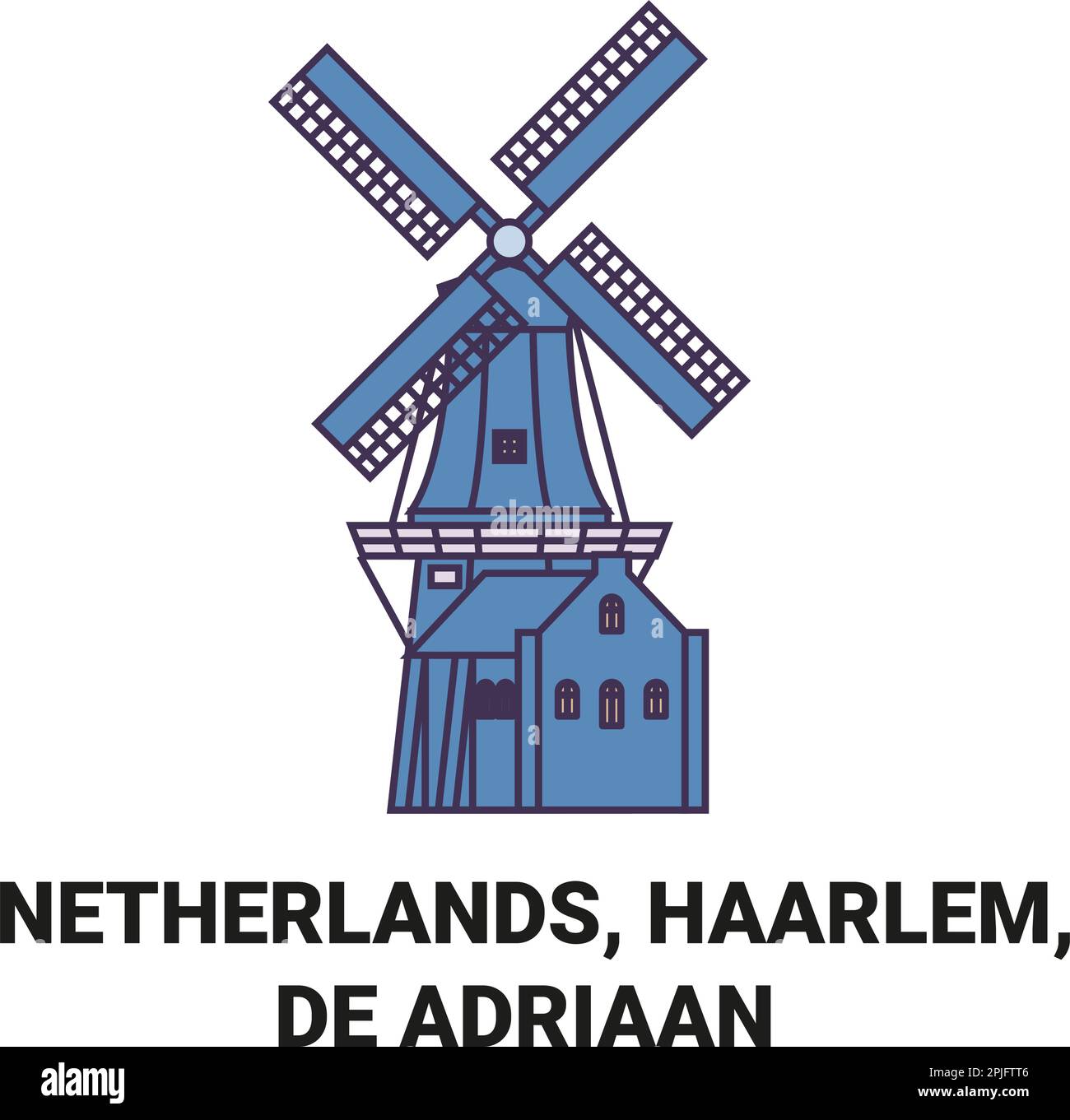 Netherlands, Haarlem, De Adriaan travel landmark vector illustration ...
