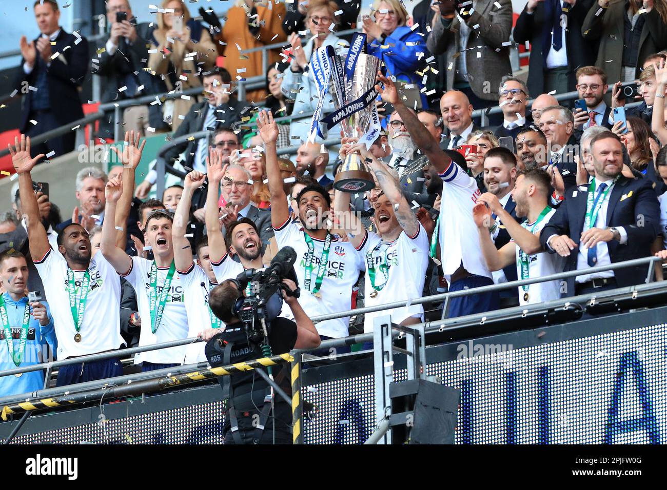 London, UK. 02nd Apr, 2023. Gethin Jones of Bolton Wanderers lifts the ...