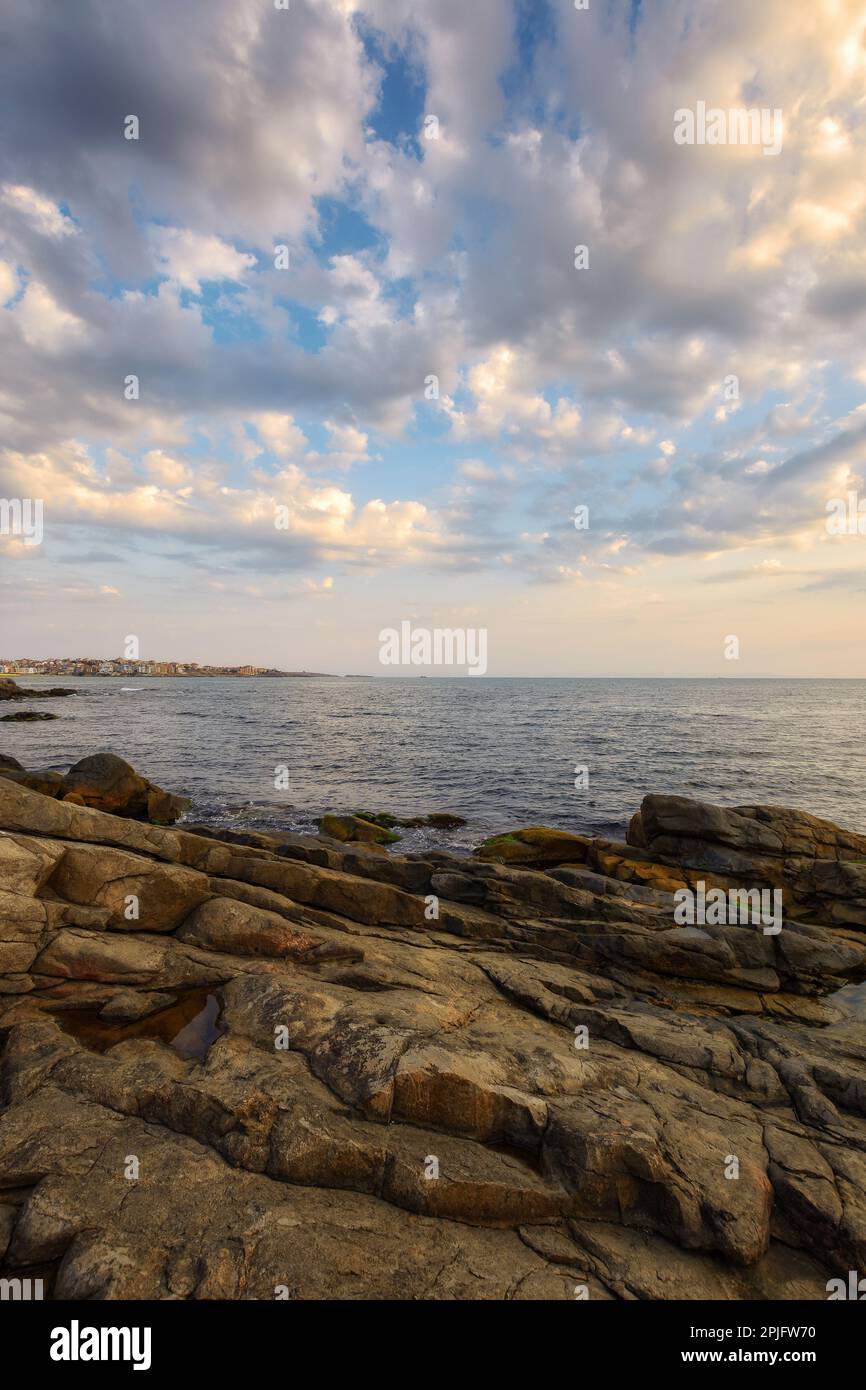 seascape with gorgeous sky in morning light. vacation season background ...