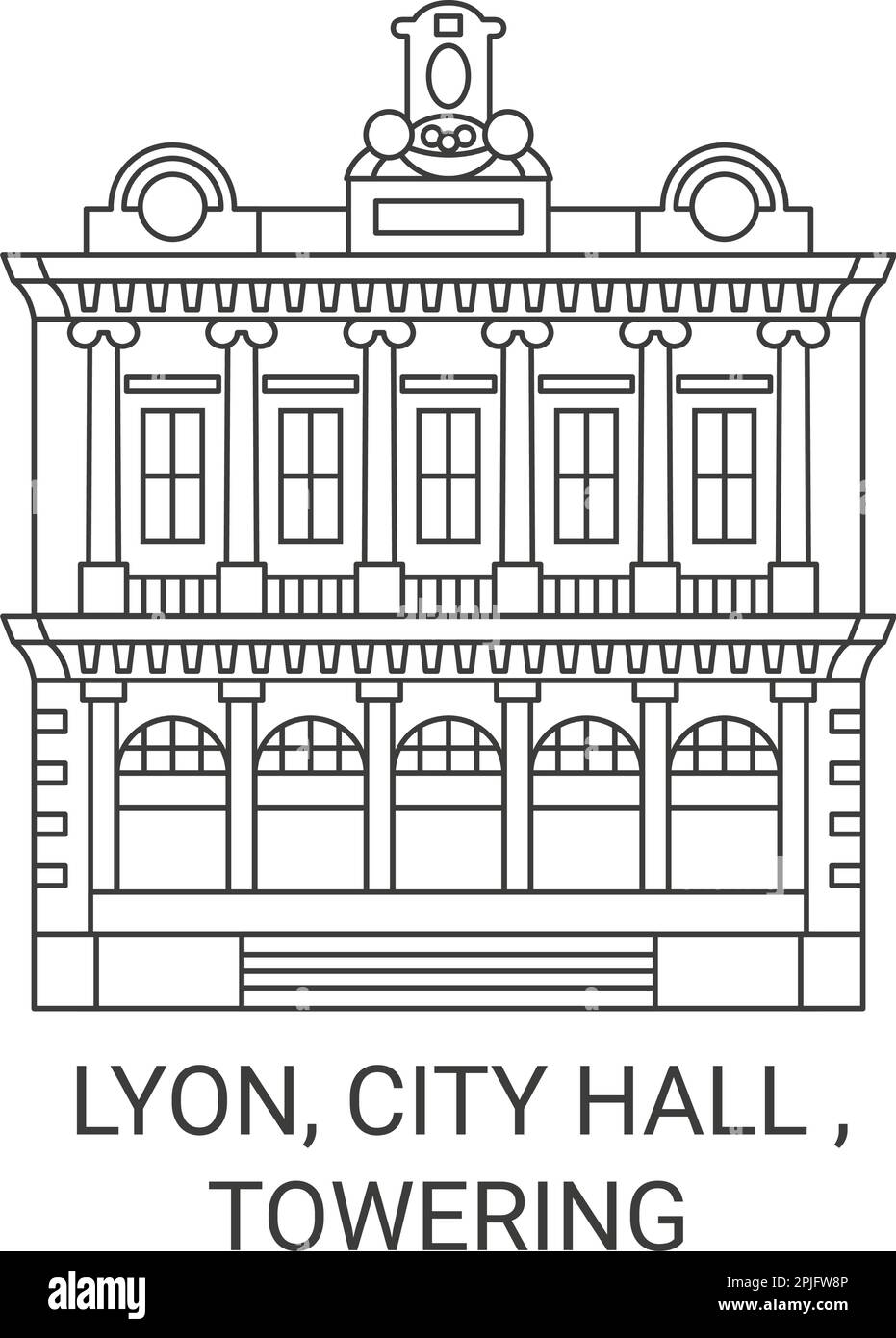 France, Lyon, City Hall , Towering travel landmark vector illustration ...