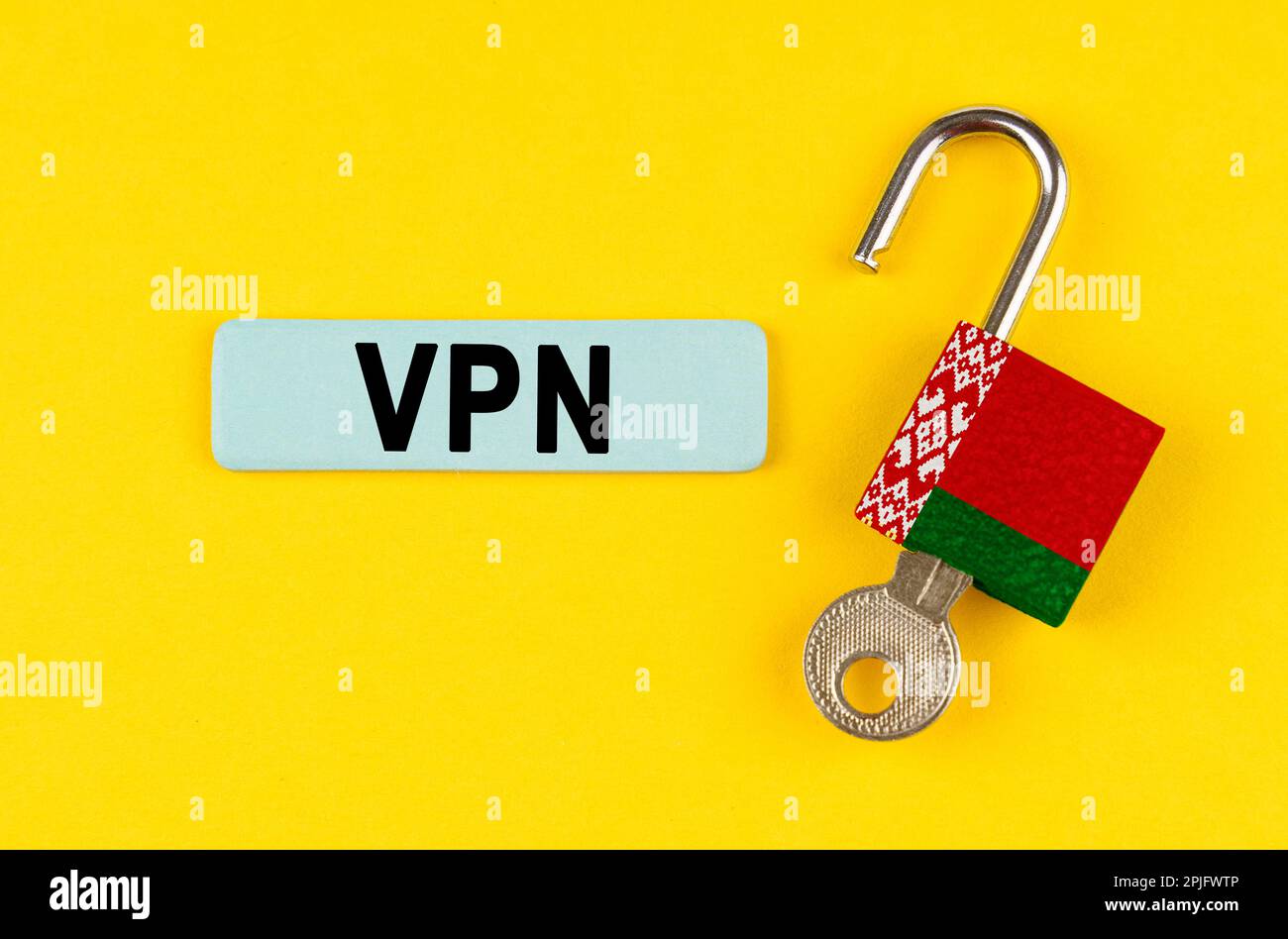On the yellow surface is an open lock with the image of the flag of ...