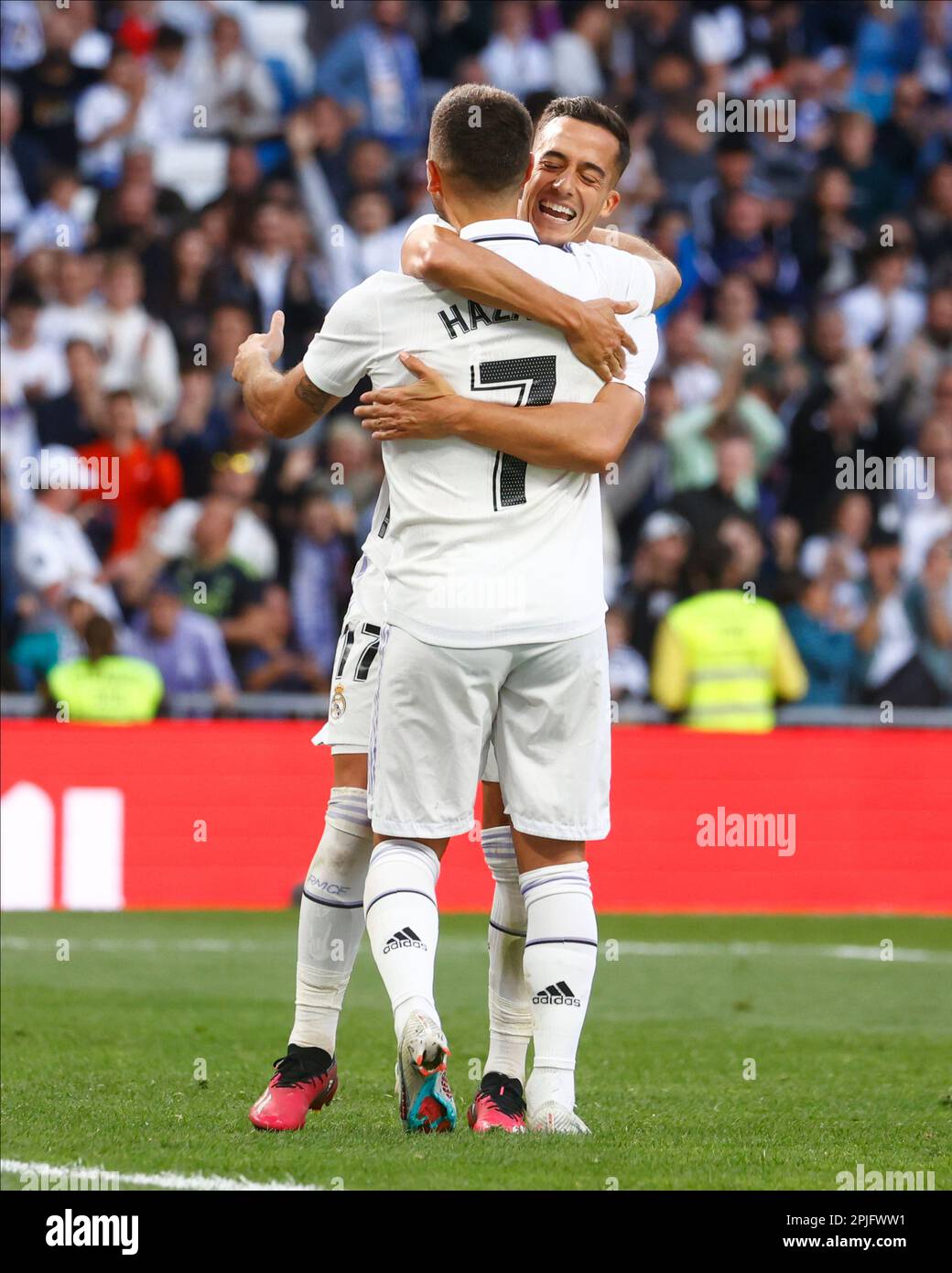 Madrid, Spain. April 02, 2023, Lucas Vazquez and Eden Hazard of Real ...