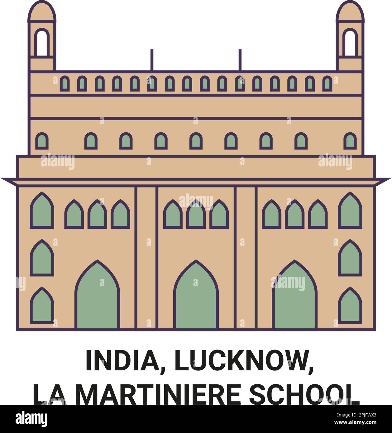 India, Lucknow, La Martiniere School travel landmark vector ...