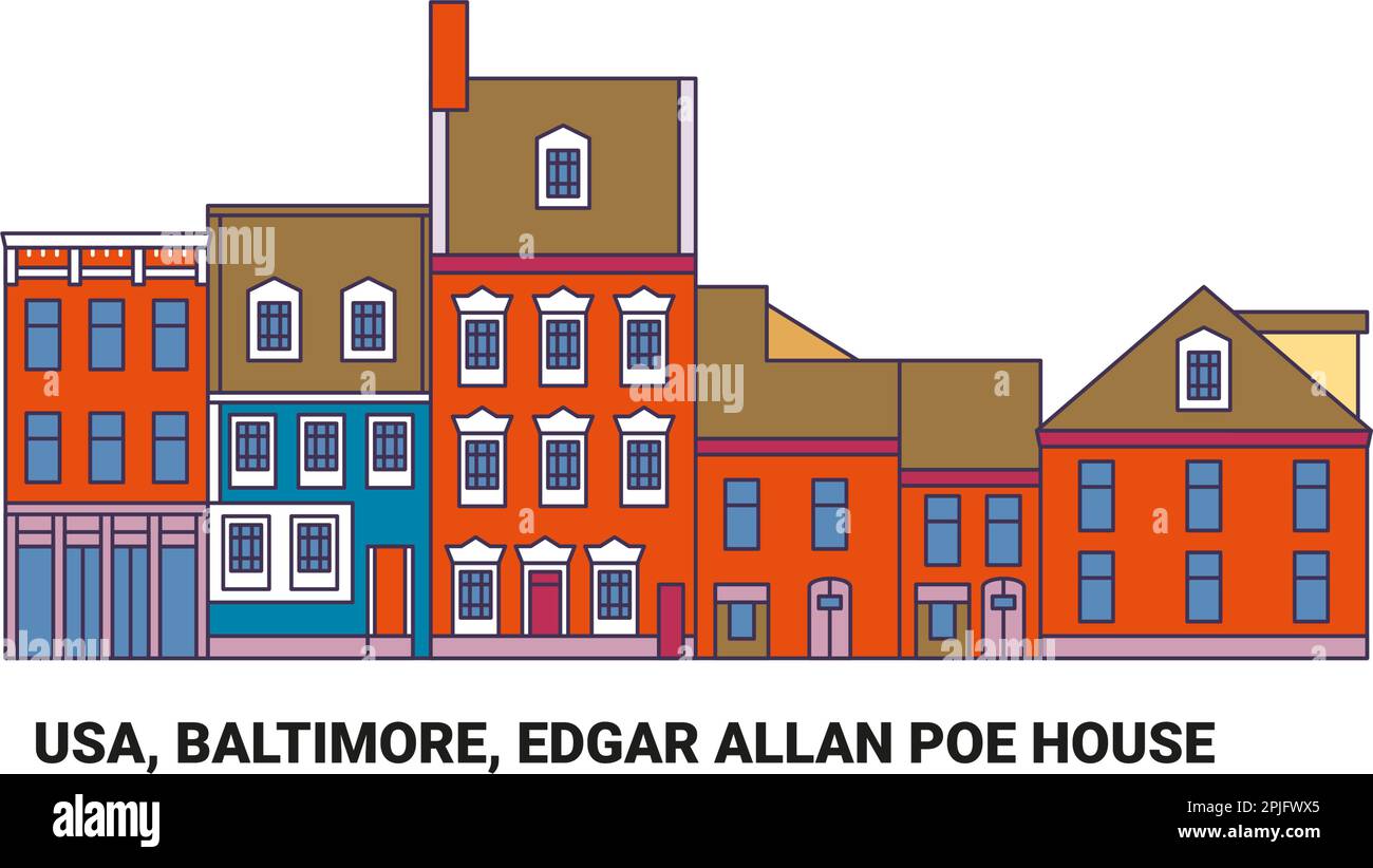 Usa, Baltimore, Edgar Allan Poe House, travel landmark vector ...