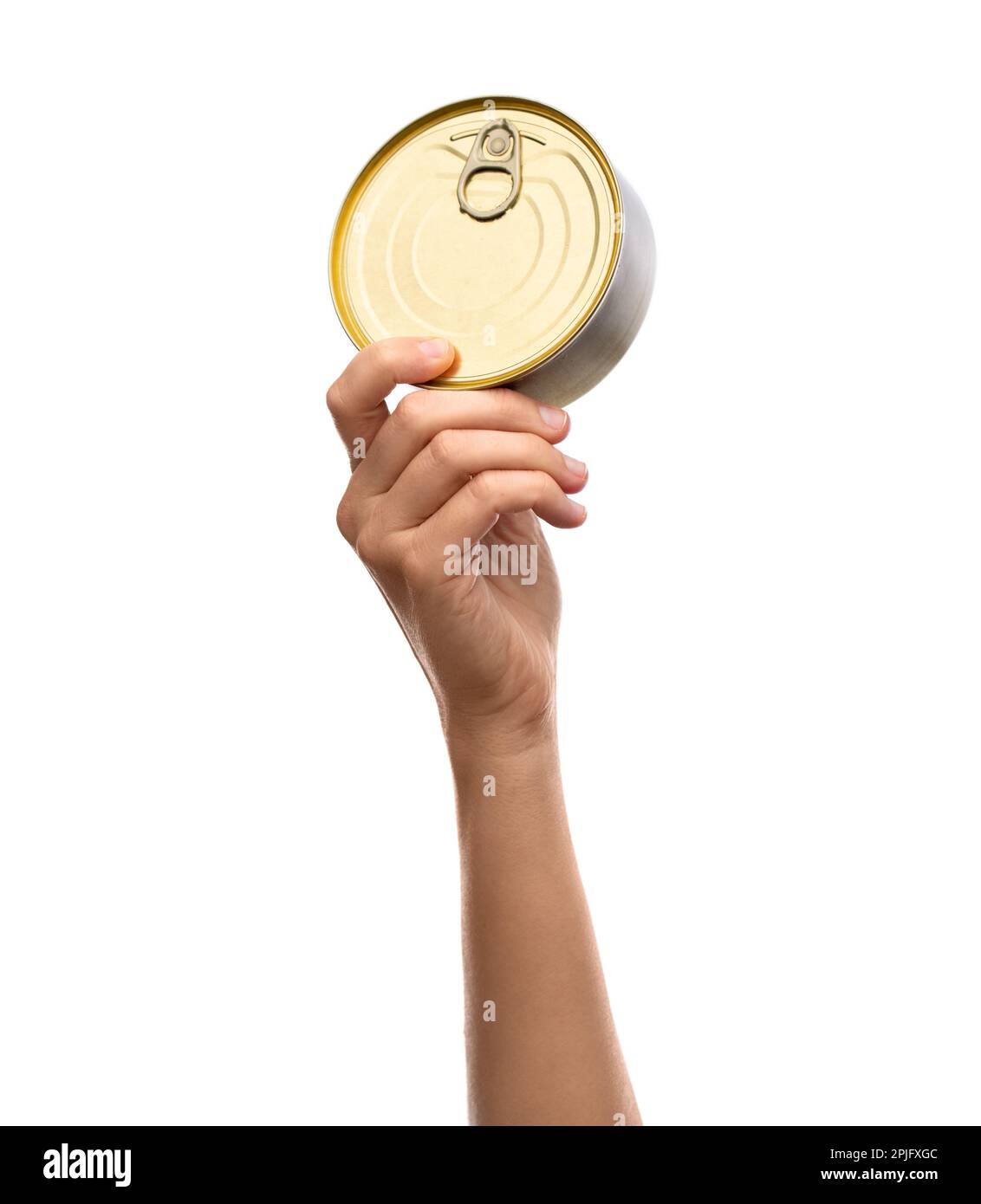 hand holding tin can with preserved food Stock Photo - Alamy