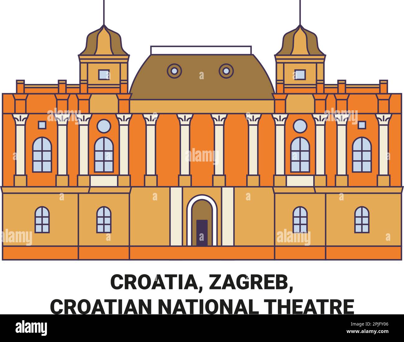 Croatia, Zagreb, Croatian National Theatre travel landmark vector ...