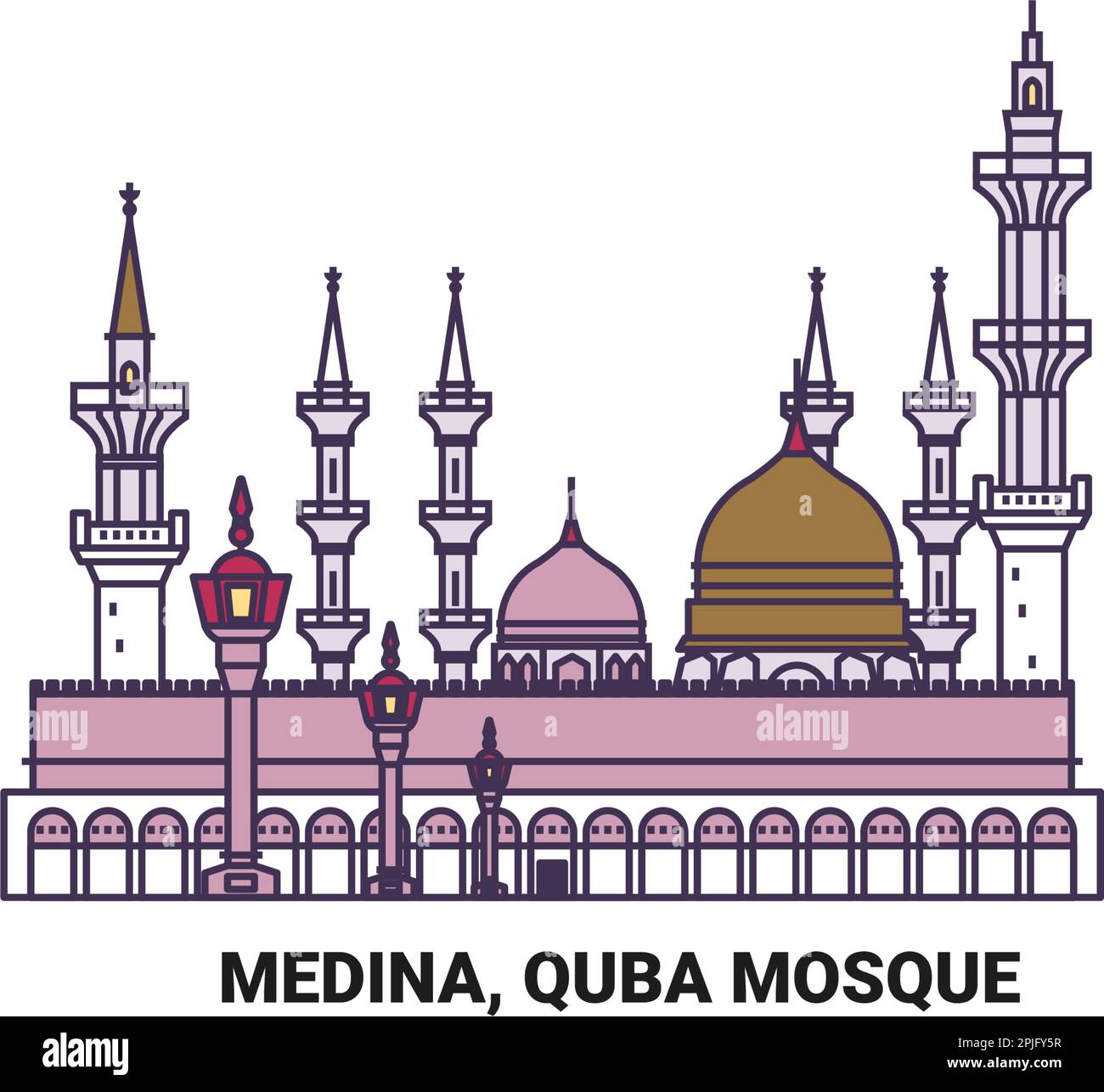 Saudi Arabia, Medina, Quba Mosque, travel landmark vector illustration ...
