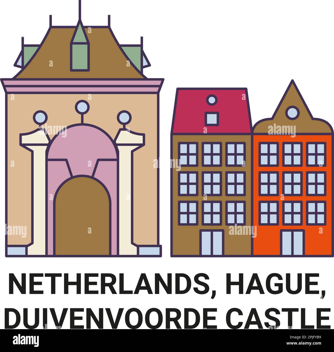 Netherlands, Hague, Duivenvoorde Castle travel landmark vector ...