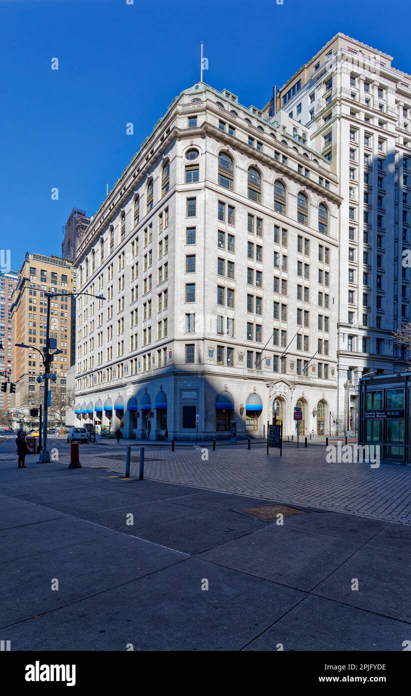 One Broadway, once the anchor of Steamship Row, is a white limestone ...