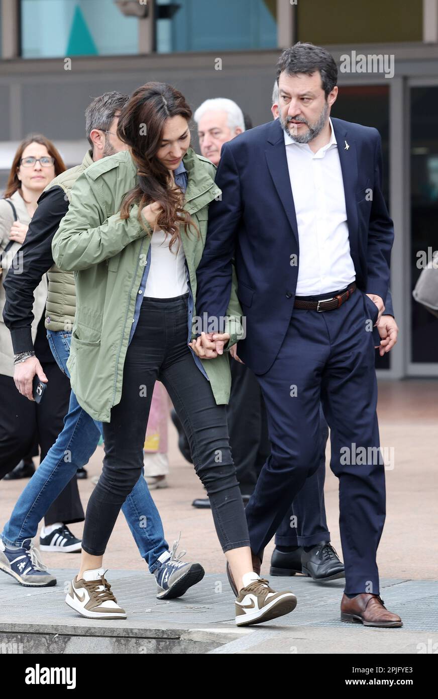 Verona, Italy. 02nd Apr, 2023. Vinitaly 2023 Matteo Salvini and his partner Francesca Verdini ...