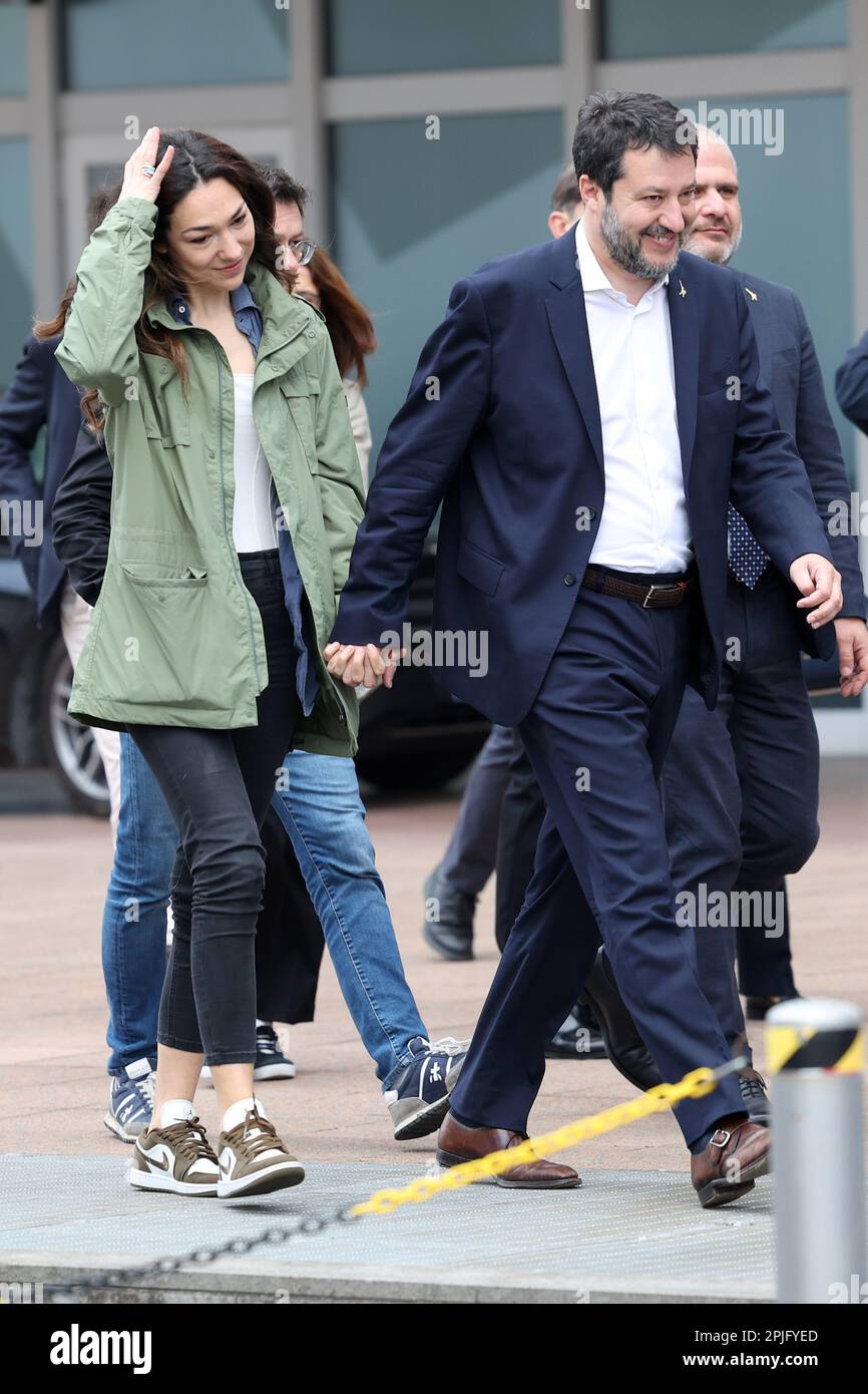 Verona, Italy. 02nd Apr, 2023. Vinitaly 2023 Matteo Salvini and his partner Francesca Verdini ...