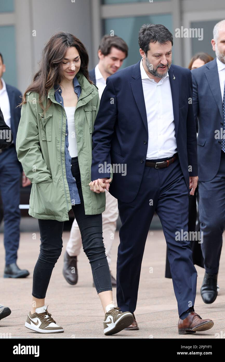 Verona, Italy. 02nd Apr, 2023. Vinitaly 2023 Matteo Salvini and his partner Francesca Verdini ...