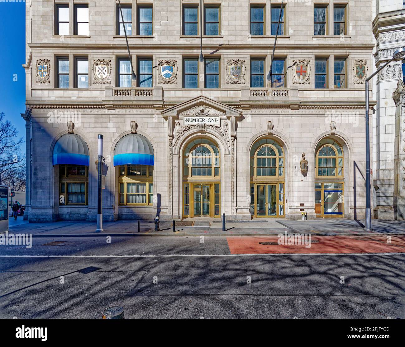 One Broadway, once the anchor of Steamship Row, is a white limestone ...