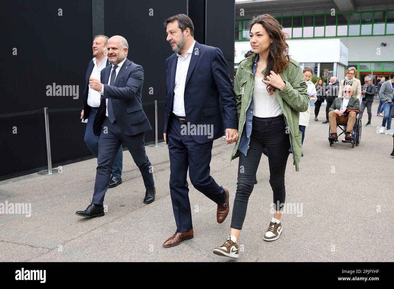 Verona, Italy. 02nd Apr, 2023. Vinitaly 2023 Matteo Salvini and his partner Francesca Verdini ...