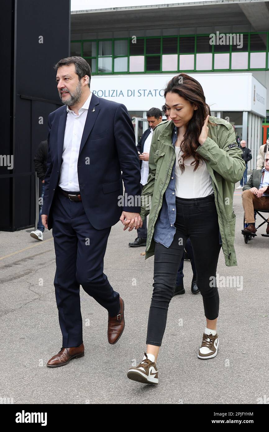Verona, Italy. 02nd Apr, 2023. Vinitaly 2023 Matteo Salvini and his ...