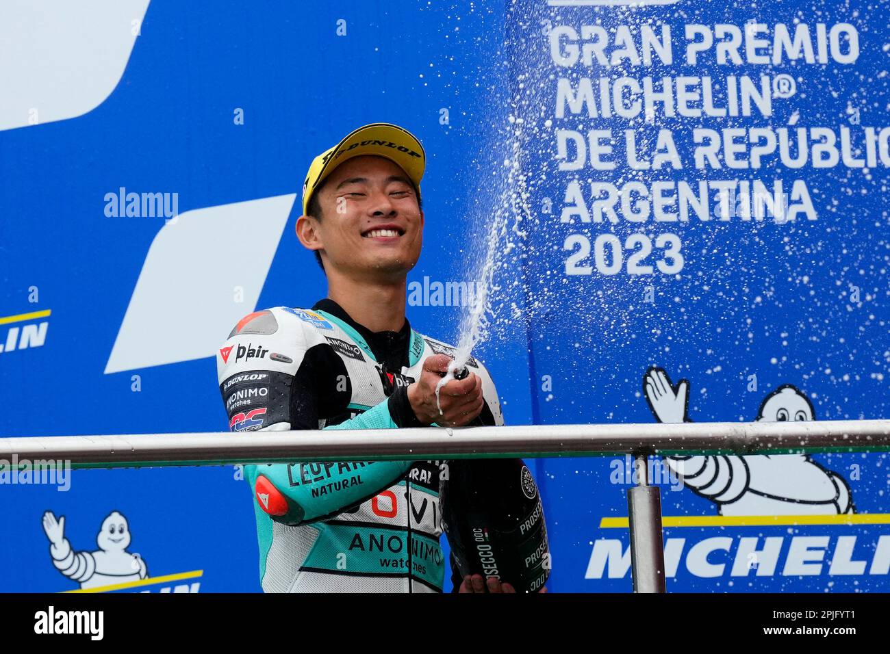 Japan's Tatsuki Suzuki, of Honda Leopard Racing, celebrates on the ...