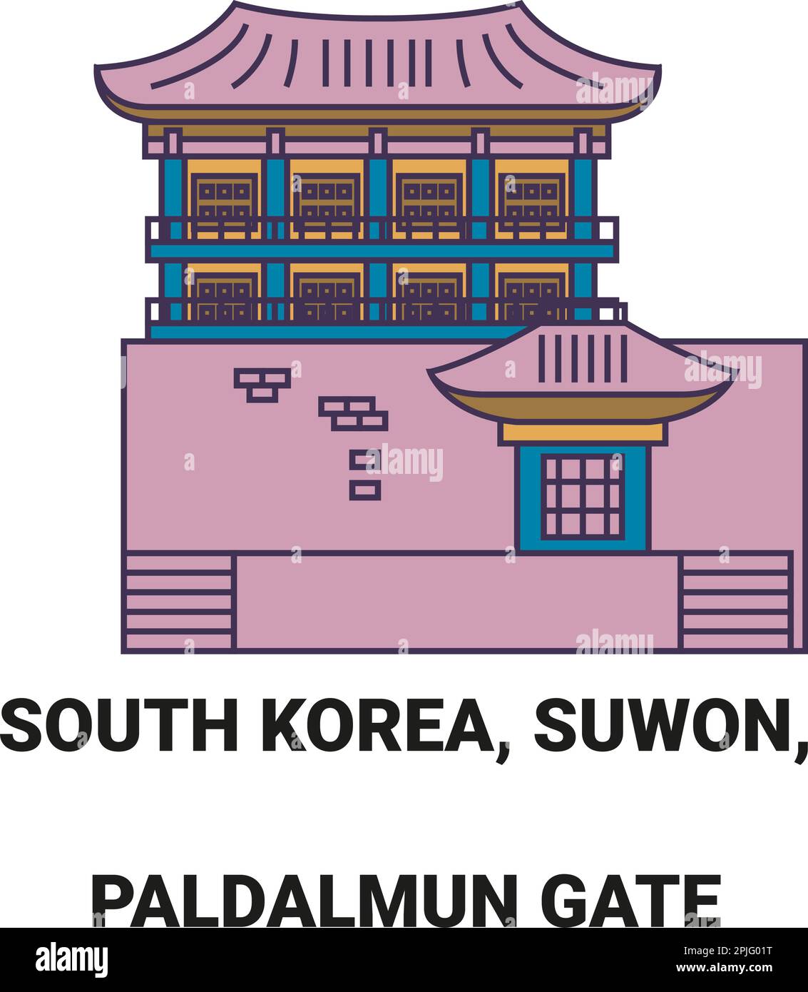 Republic Of Korea, Suwon, Paldalmun Gate travel landmark vector ...