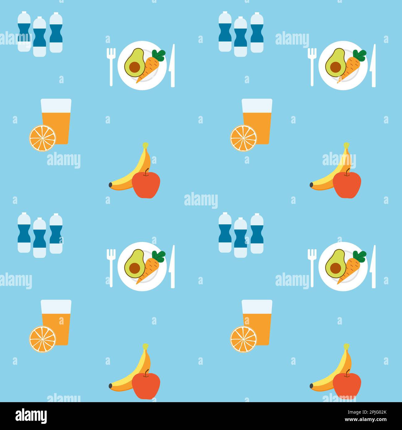 Pattern of icons with healthy eating in flat design Stock Photo - Alamy