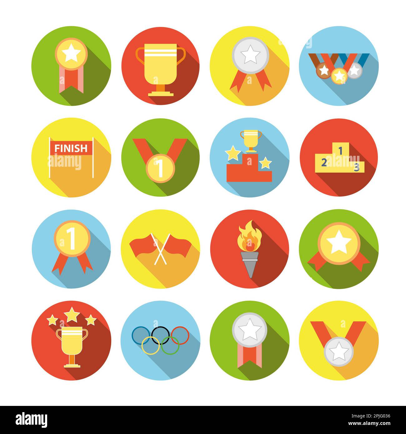 Collection of icons with different awards in flat design with shadows ...