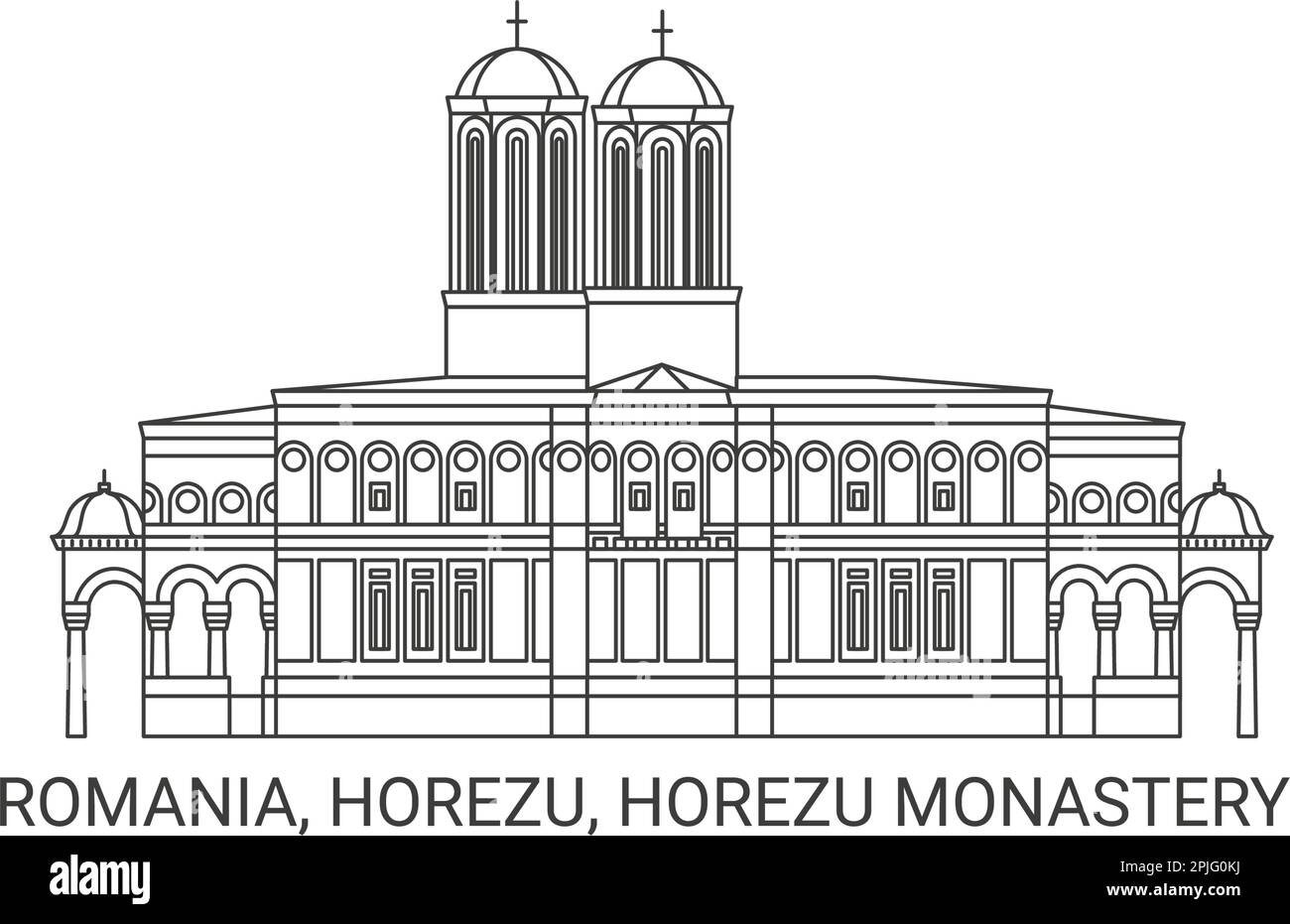 Romania, Horezu, Horezu Monastery travel landmark vector illustration ...
