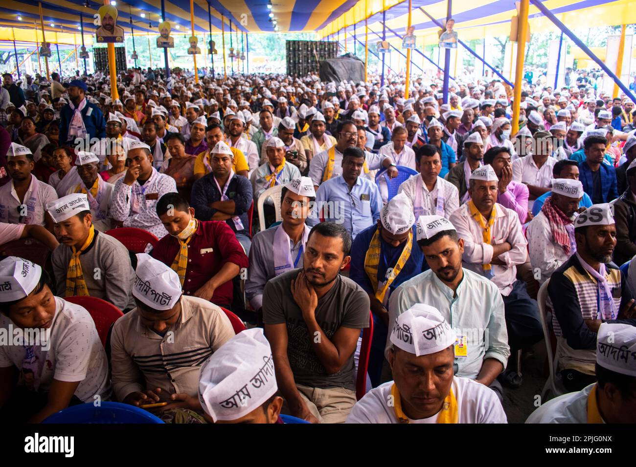 GUWAHATI, INDIA - APRIL 2: Supporters of Aam Aadmi Party (AAP) during a ...