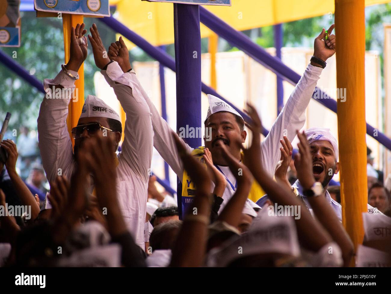 GUWAHATI, INDIA - APRIL 2: Supporters of Aam Aadmi Party (AAP) during a ...