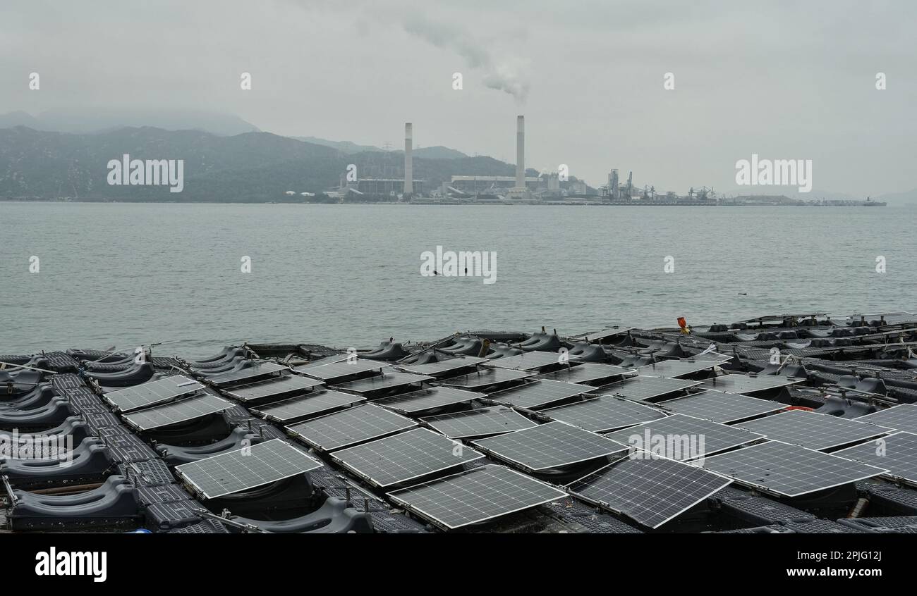 Solar panels, bamboos and blue plastic buckets are washed up ont the ...