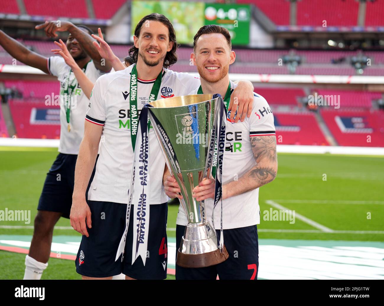 Bolton Wanderers' Michael Williams (left) and Gethin Jones pose with ...