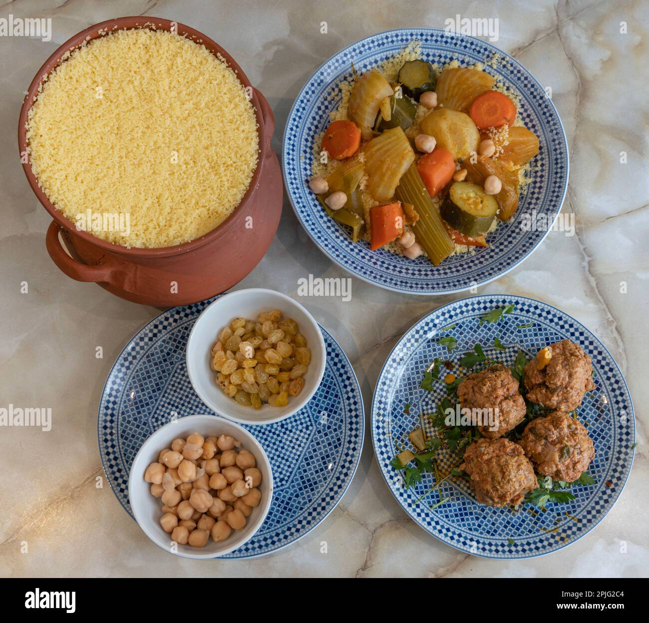 Tunisian dishe culinary Still Life. Meatball Couscous Stock Photo - Alamy