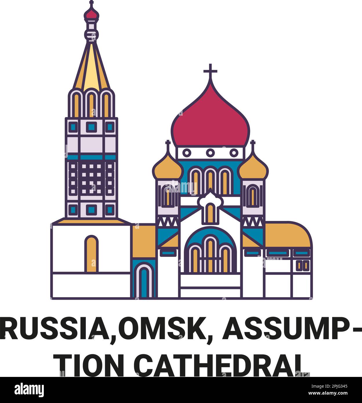 Russia,Omsk, Assumption , Cathedral travel landmark vector illustration ...
