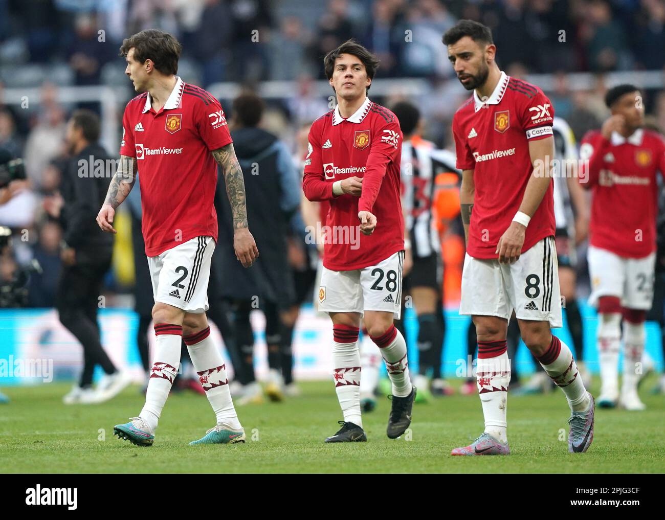 Manchester United's Victor Lindelof (left), Facundo Pellistri and Bruno ...