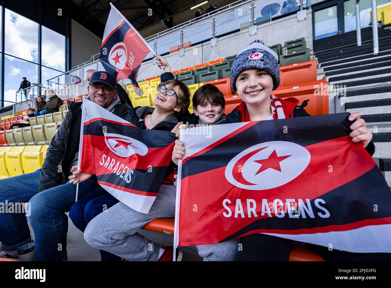 LONDON, UNITED KINGDOM. 02, Apr 2023. Saracens fans during Heineken ...